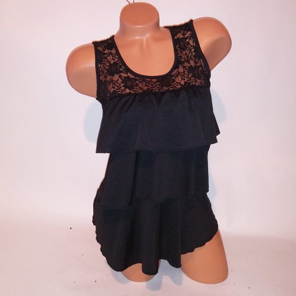 Jon & Anna | Tops | Jon Anna Tank Top Womens Black Solid Ruffle Tiered ...